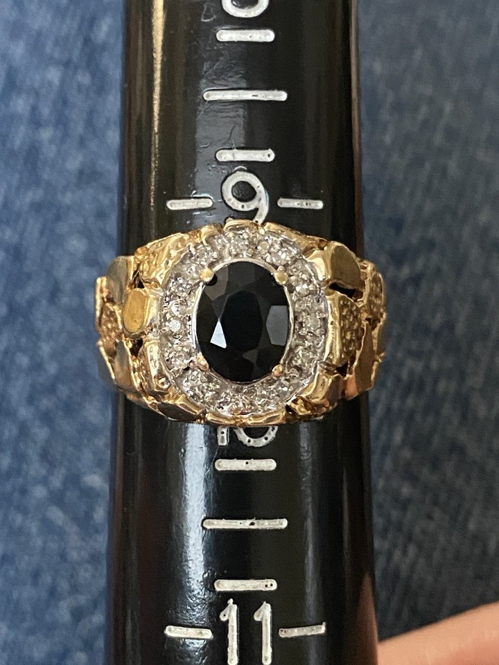 10KP Onyx Diamond Yellow Gold Nugget Men’s Ring | eBay