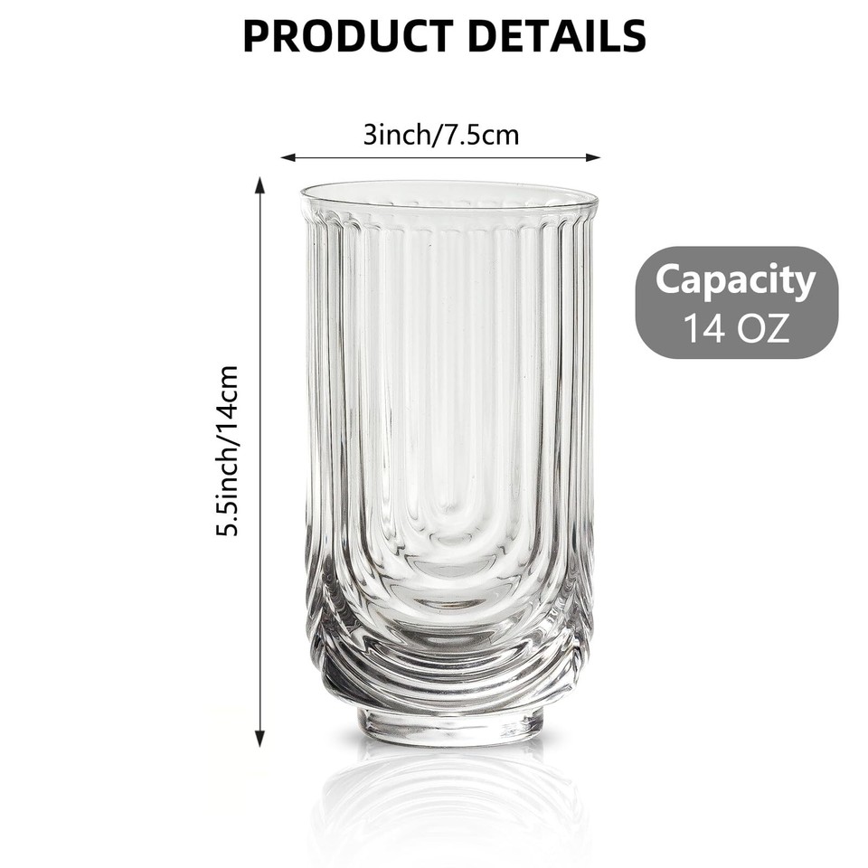 Vintage Glassware Arch Design Glass cups Set of 4 Fashioned Ripple ...