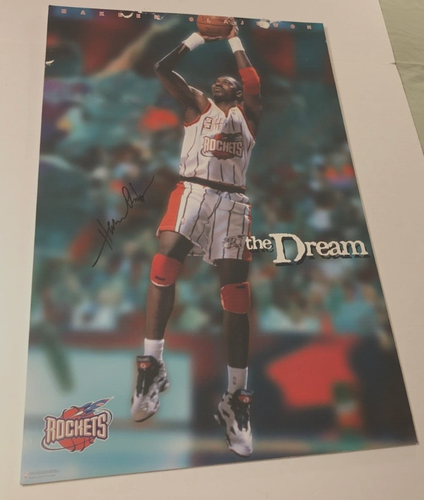 Hakeem Olajuwon Dream Houston Rockets NBA Vintage 90s Signed Poster 35 ...
