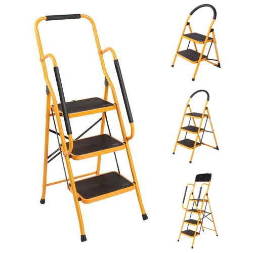 FOLDABLE 2 3 4 STEP LADDER SAFETY NON SLIP TREAD HANDRAIL STOOL LADDERS ...