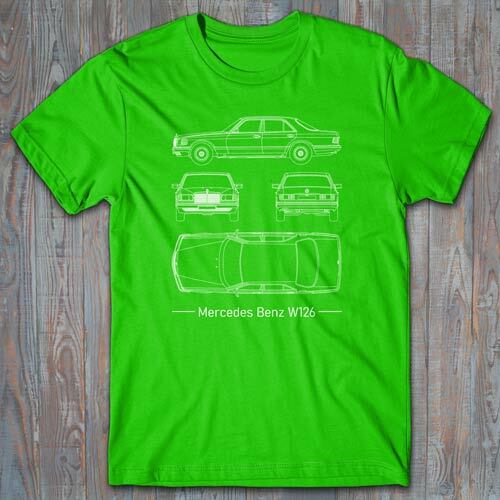 Automotive T-shirt - Mercedes W126 - JDM technical blueprint - Tee ...