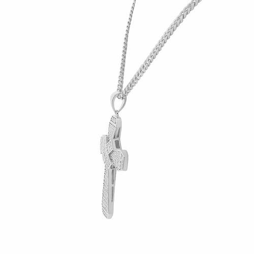 925 Sterling Silver Clear CZ Large Hip-Hop Statement Cross Pendant ...