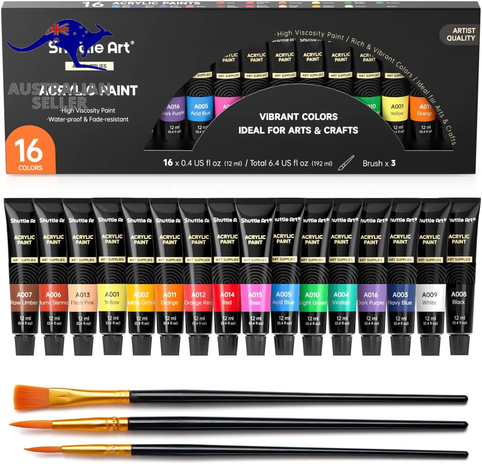 Acrylic Paint Set, 16 X12Ml Tubes Artist Quality Non Toxic Rich ...