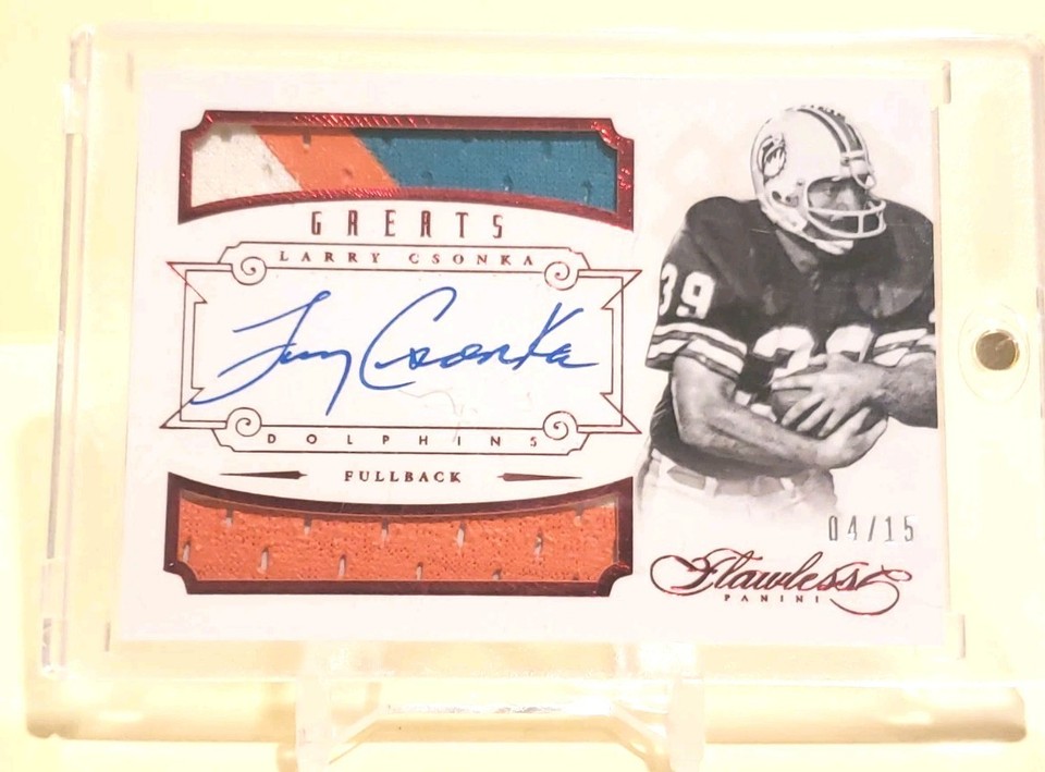 2014 Flawless Larry Csonka Greats Dual 3 Color Patch Auto Autograph /15 ...