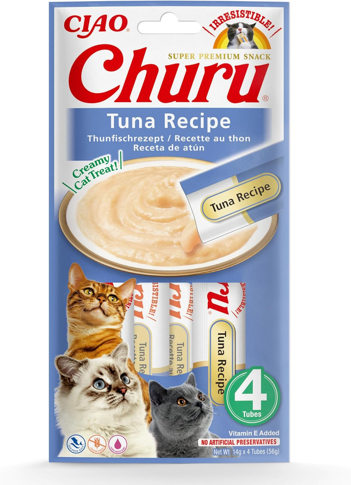 Churu Snack per Gatti Cremoso Con Tonno E Manzo - 12 Pack (48 Stick X ...