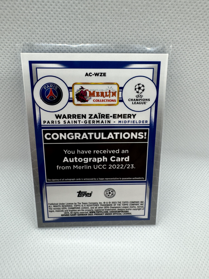 2022/23 Topps Merlin Warren Zaïre-Emery RC Autograph Blue #48/75 PSG # ...