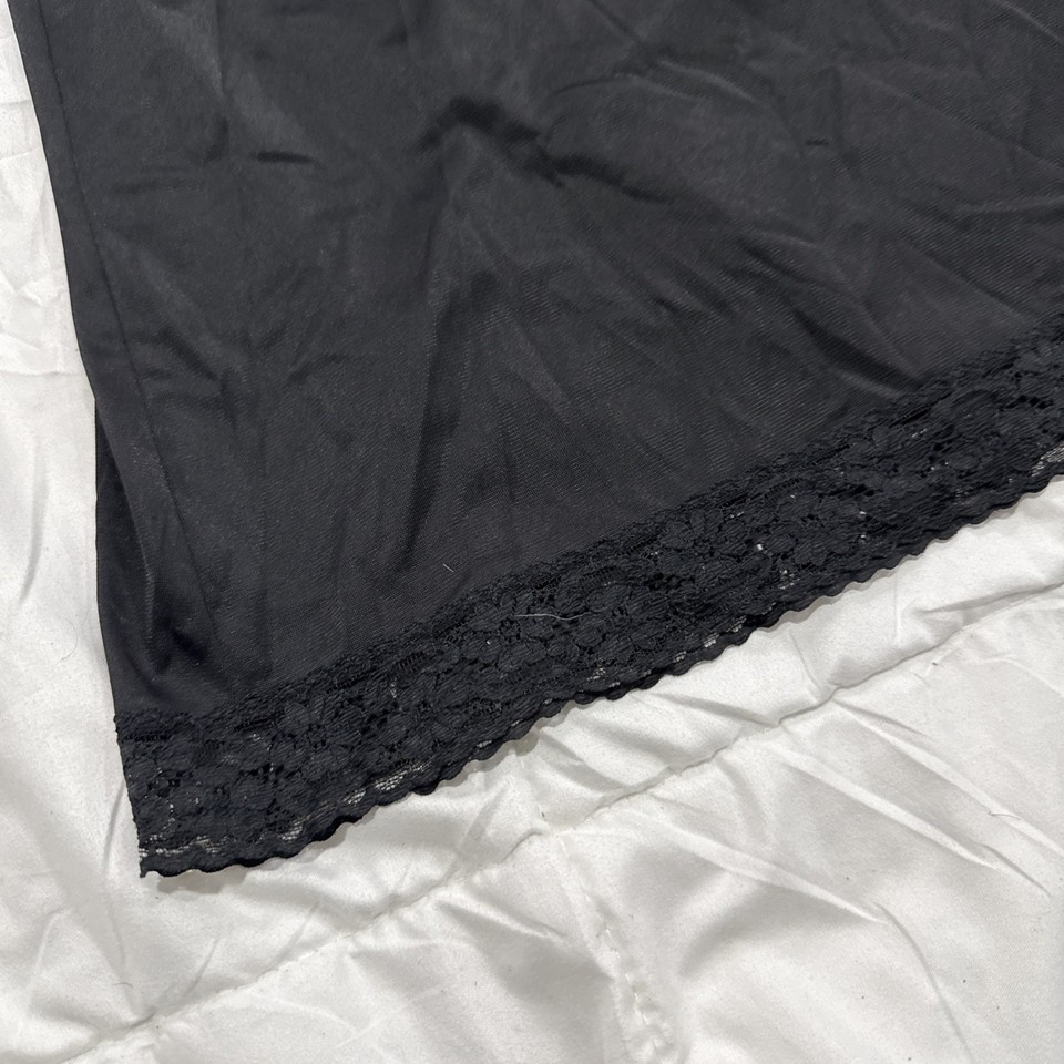 Y2K Vanity Fair Sz34” Racy Black Lace Trim Full Slip Nighty Adjustable ...