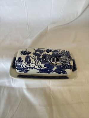 Churchill Pottery Blue Willow pound covered butter dish England | eBay