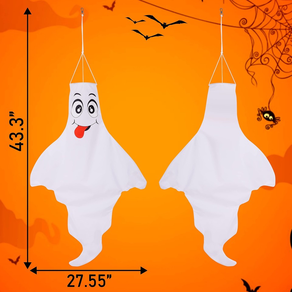 3PCS Halloween Decorations Outdoor LED Ghost Windsock Hanging Decor ...