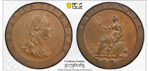 1797 BRITAIN UK PENNY PCGS AU58 COPPER COIN, S-3777, 10 LEAVES | eBay