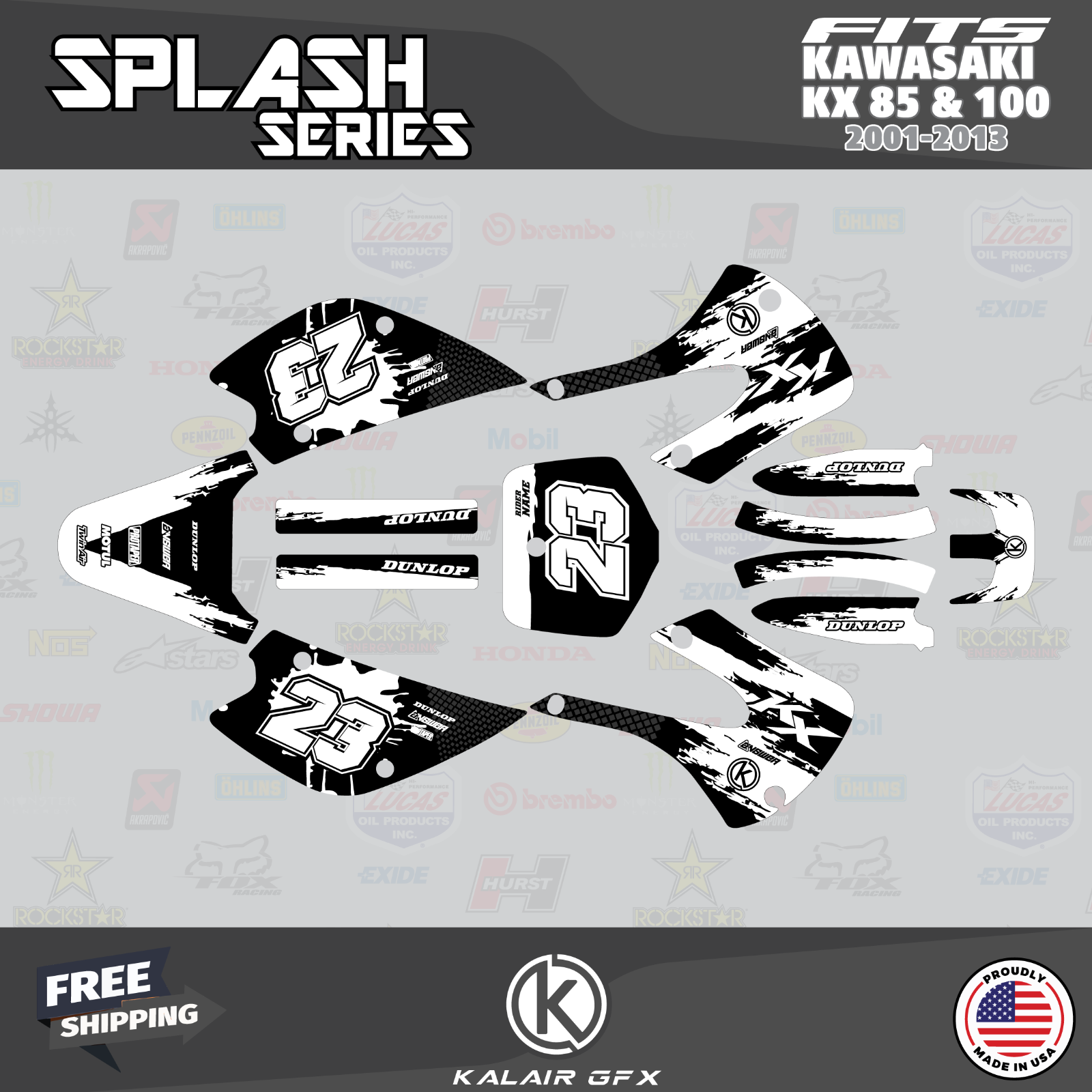 Graphics Kit for Kawasaki KX85 KX100 (2001-2013) KX 85 KX 100 Splash ...