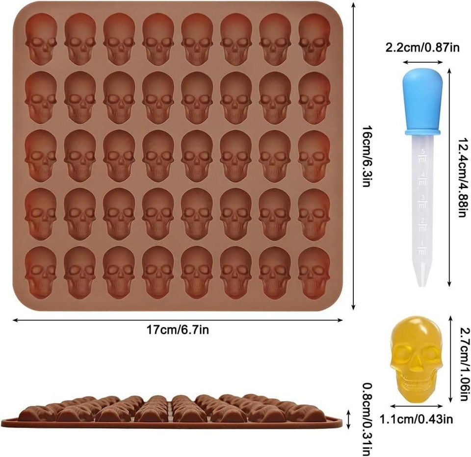 Skull Silicone Mold, 3 PCS Mini Gummy Molds Non-Stick Chocolate Mold ...