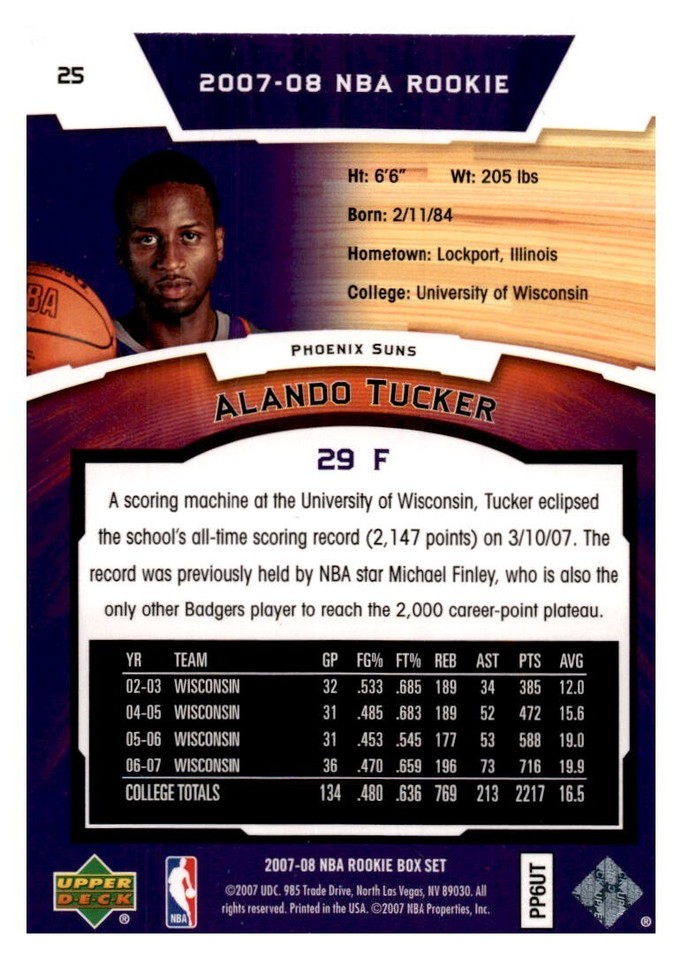 2007-08 Upper Deck Rookie Box Set #25 Alando Tucker RC - Phoenix Suns ...