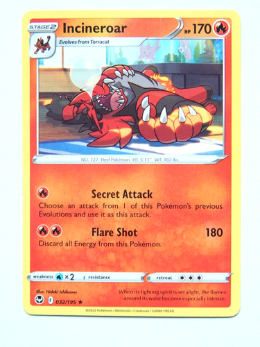 Incineroar 032/195 NM Pokemon TCG Card Silver Tempest ENG 2022 Fire ...