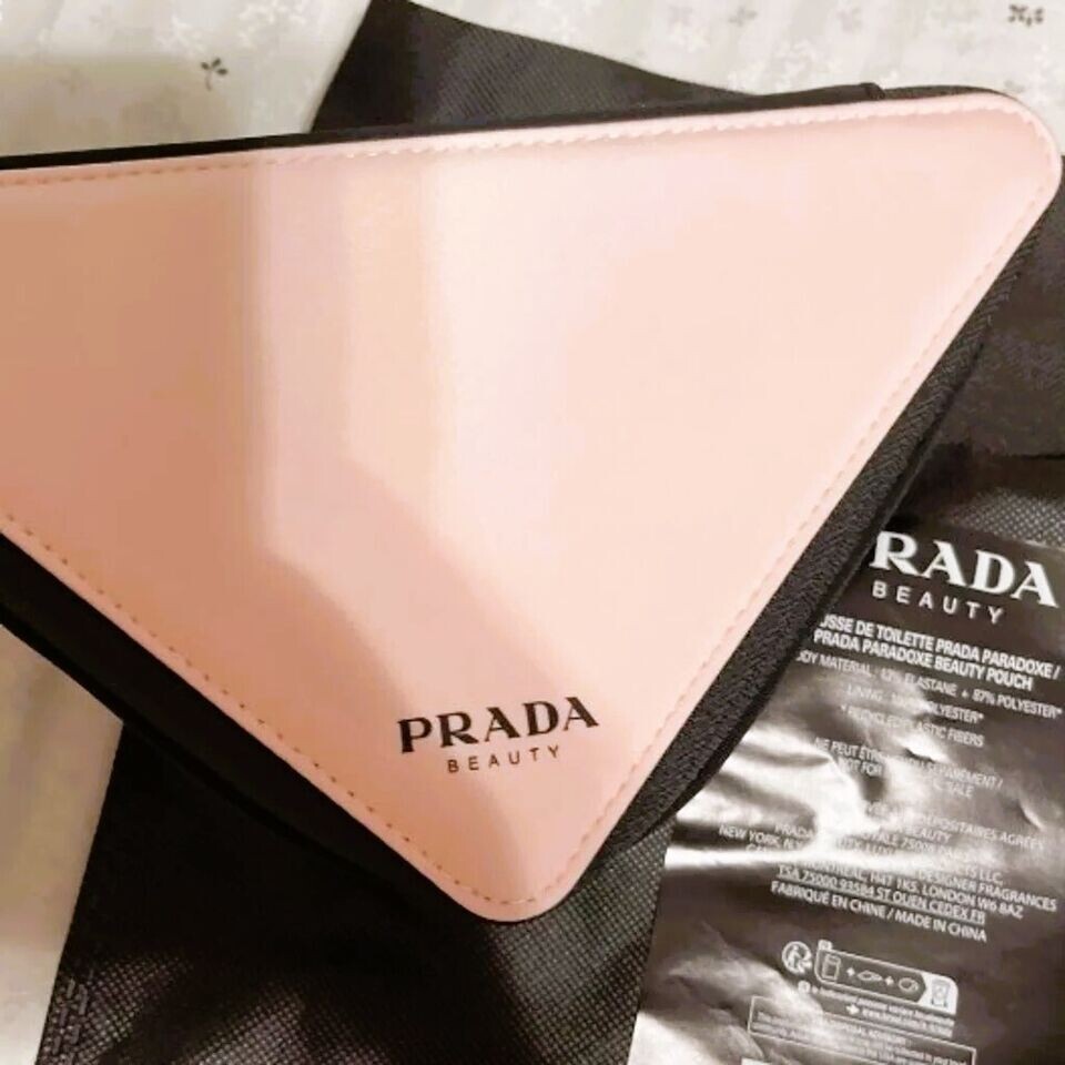 Prada Triangle Clutch Bag Cosmetic Pouch Pink & Black New with Dust Bag ...