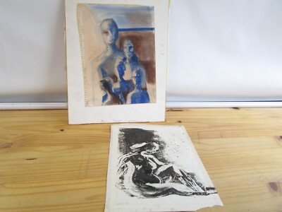 Unknown artist SLAVICK Signed print & Drawing from Boston Estate Lot of ...