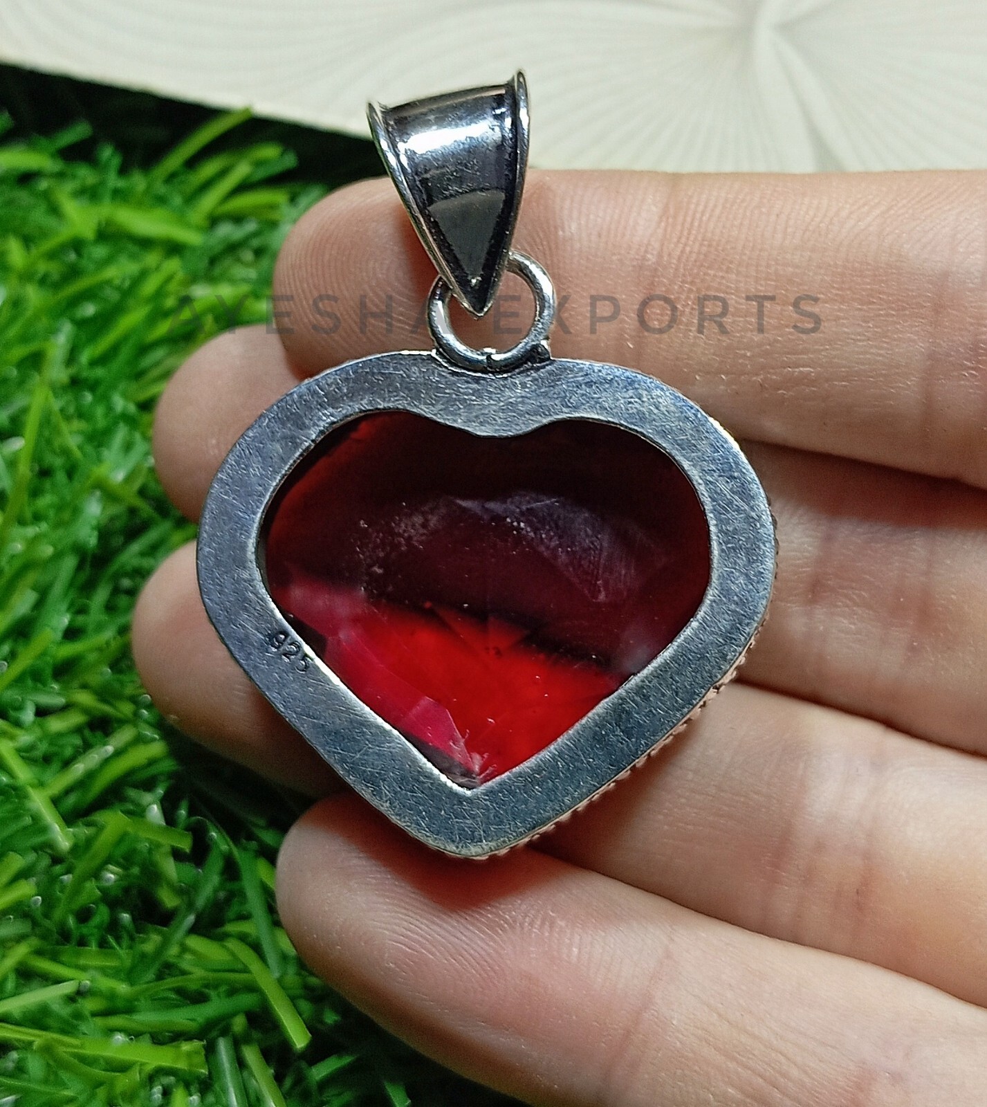 Red Garnet Heart Shape Pendant Handmade 925 Sterling Silver Jewelry ...
