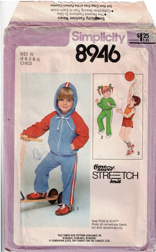 VINTAGE SIMPLICITY KIDS TRACK SUIT uncut sewing PATTERN 8946 SIZE N 4 ...