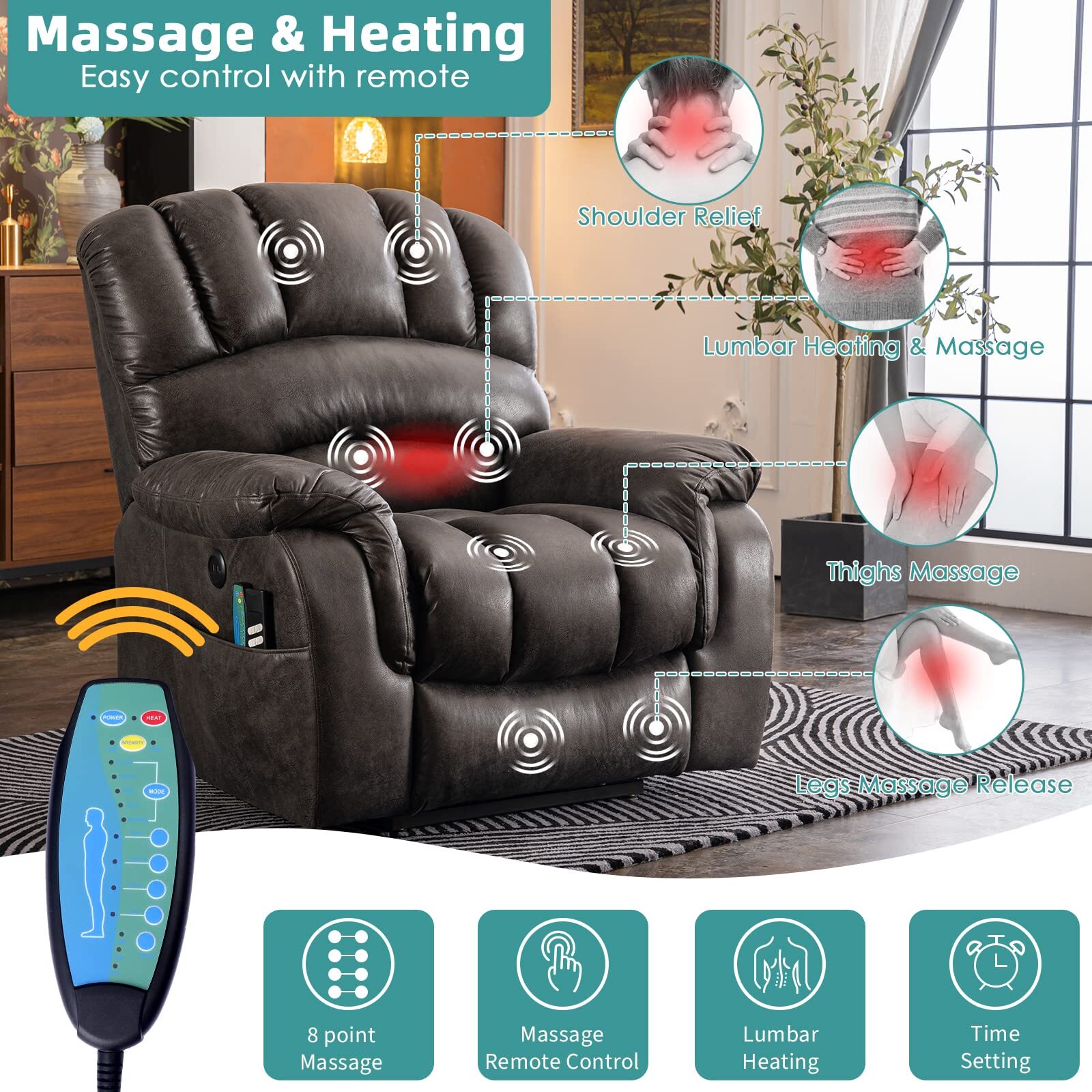 Large Dual OKIN Motor Lay Flat Sleeper Lift Electric Recliner w/Heat ...