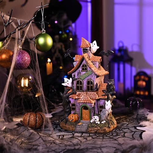 Halloween Haunted House Figurine with Bat Ghost Pumpkin for Halloween ...