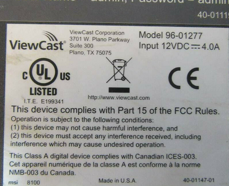 Viewcast Niagara 2200 Video Audio Streaming Media Encoder Appliance 96 ...