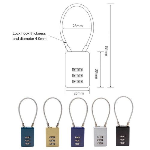 Combination Padlock Padlock Wire Rope Combination Lock 3-digit Code ...