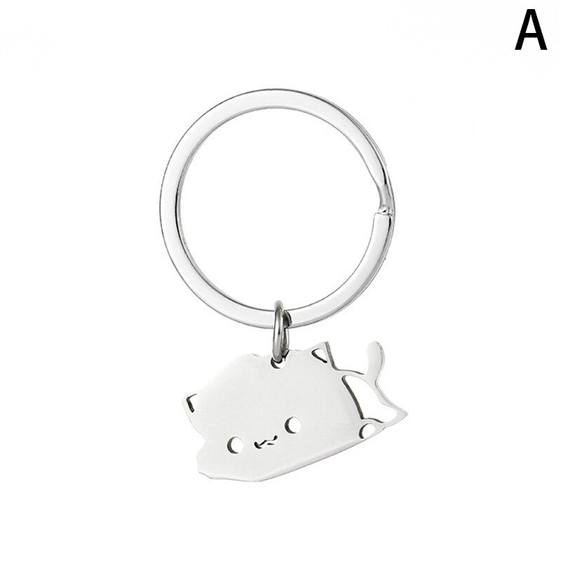 Creative Stainless Steel Cartoon Cat Keychain Couple Animal Key Ring ...