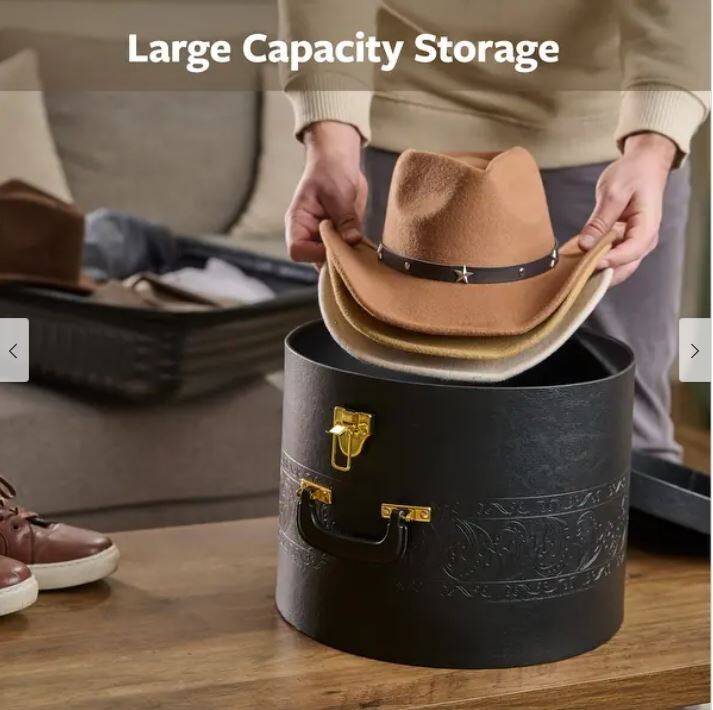 Luxury Stylish Round Hat Box Storage With Gold Locking Lid - Black | eBay