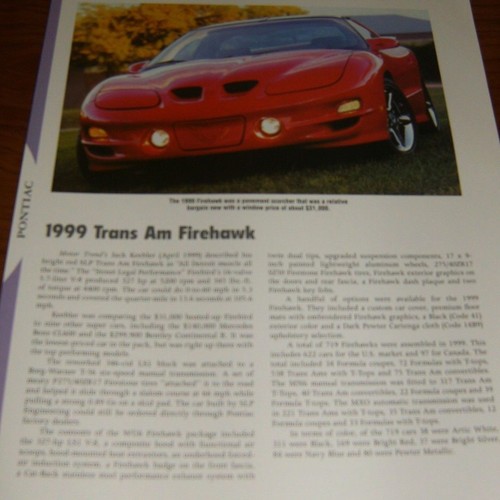 1999 PONTIAC TRANS AM FIREHAWK SPECS INFO PHOTO 99 SLP TA T/A FIREBIRD ...