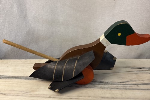 Vintage Wood Walking Duck Rubber Flappy Feet Stick Push Toy Hand ...