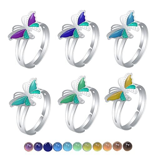 Mood Ring Color Rings Adjustable Size The Decorations Thin Butterfly | eBay
