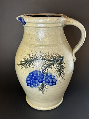 2000 Rowe Pottery Pitcher with Blue Pine Cones 11" | eBay