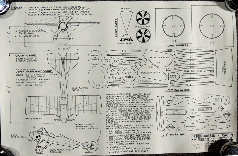 Deperdussin Racer F/F Peanut 13" WS RC Model Airplane kit NIB Complete ...