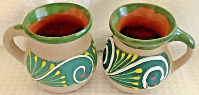 (2) Mexican Taza de Barro Mugs Hand Painted Swirl Design Made in Mexico ...