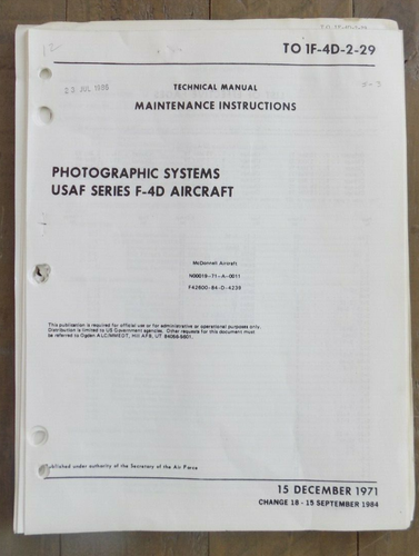 F-4D PHANTOM Photographic Systems Maintenance Technical Order CHANGE ...