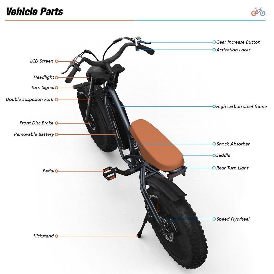 20" Electric Bike 750W 48V Removable Battery 14Ah Motorcycle Fat Tire E ...