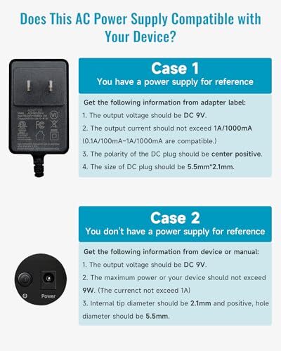 9Vdc Power Supply Adapter AC to DC 9W Wall Charger with 3tips for ...