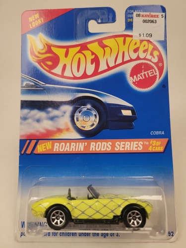 1995 Hot Wheels #305 Roarin' Rods Series 3/4 COBRA Neon-Yellow w/Chrome ...