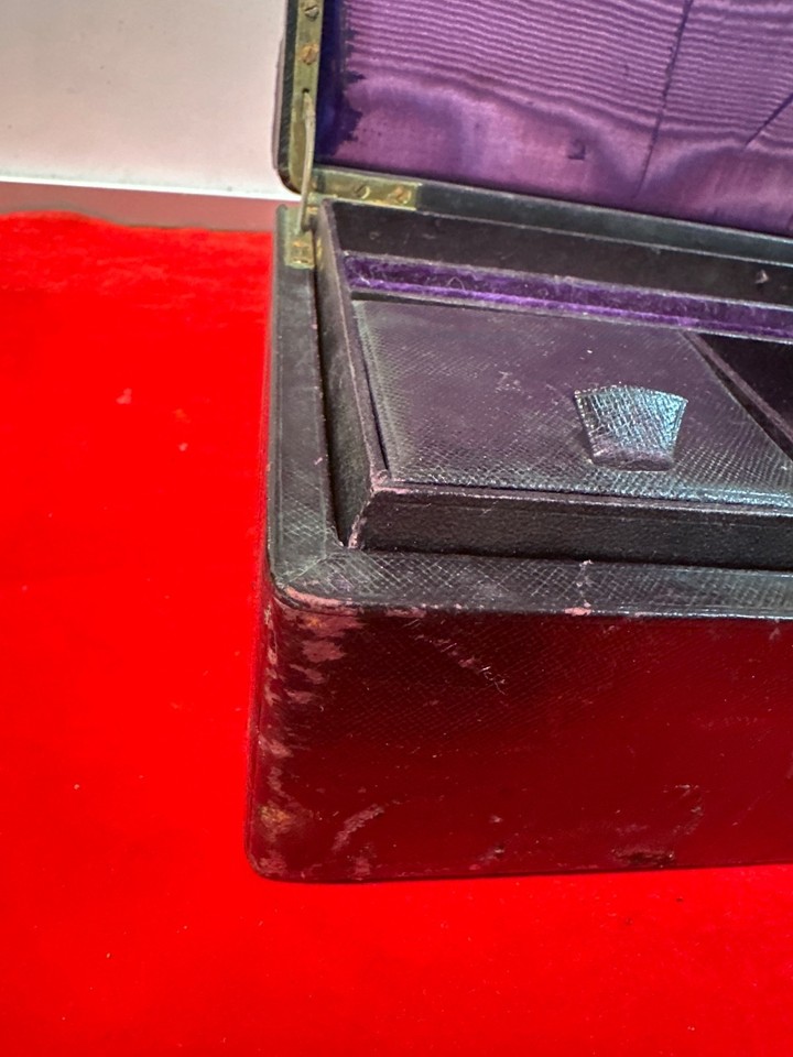Victorian Black Leather Jewellery Box / Case As Found. prop display ...