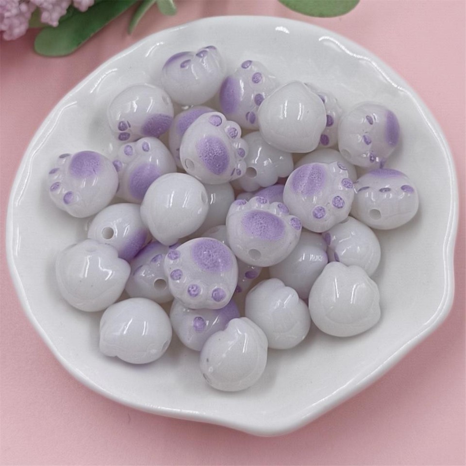 30pc Imitation White Jade Charcoal Burned Stereoscopic Cat Paw Beads ...