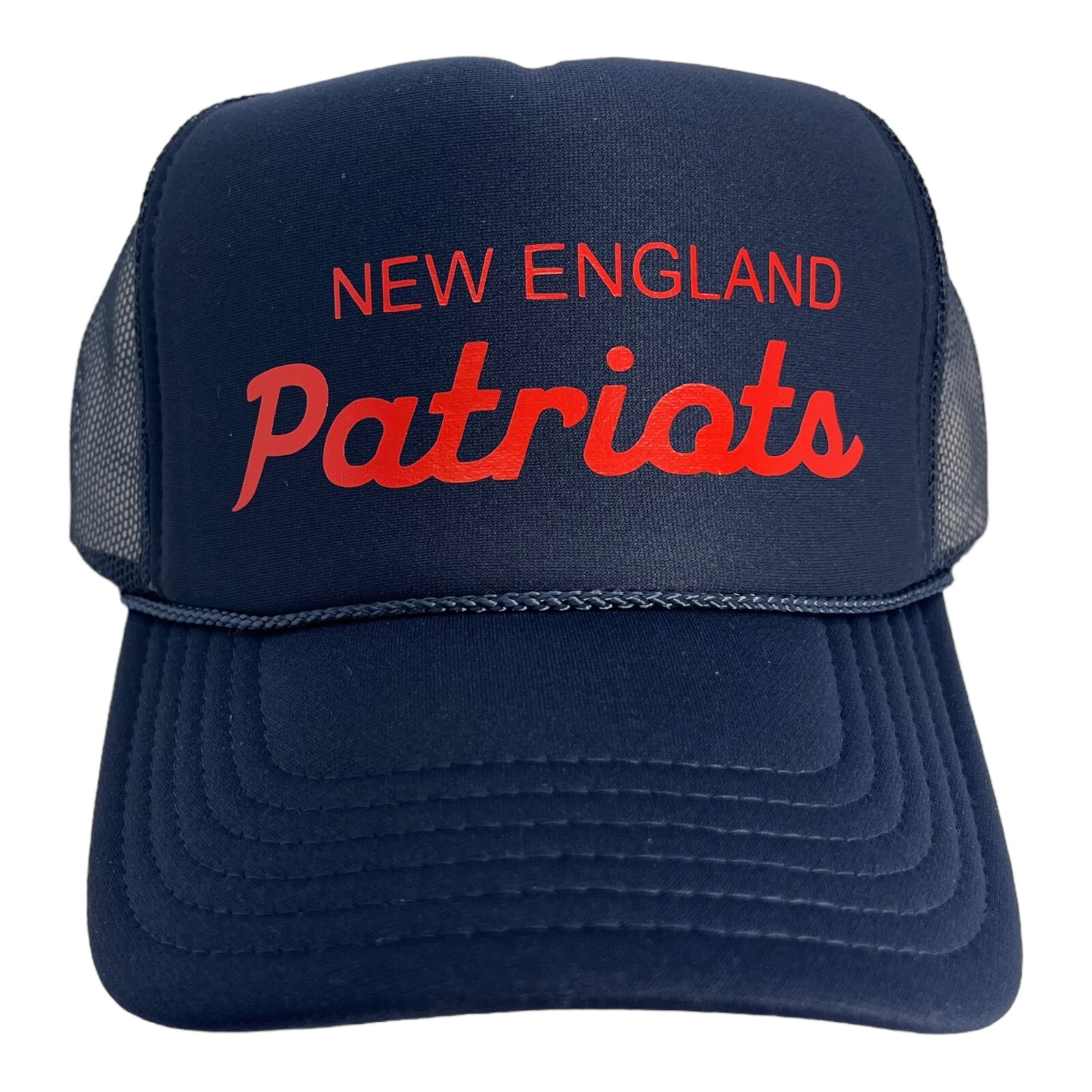 NEW ENGLAND PATRIOTS SPORTS SCRIPT BLUE HAT 5 PANEL HIGH CROWN TRUCKER ...