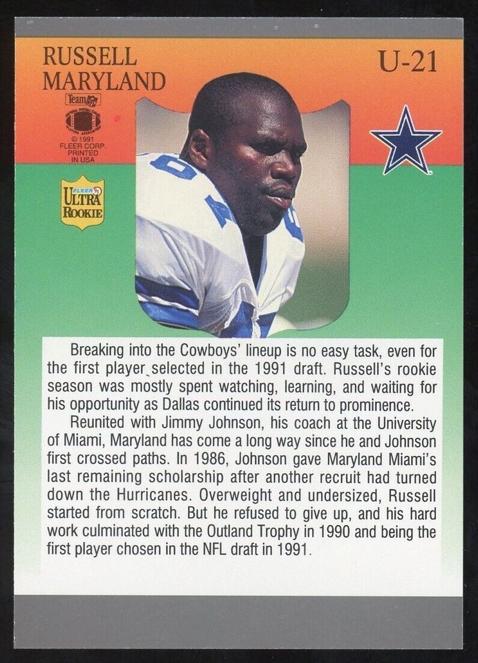 1991 Fleer Ultra Update Russell Maryland Rookie Dallas Cowboys RC #U-21 ...