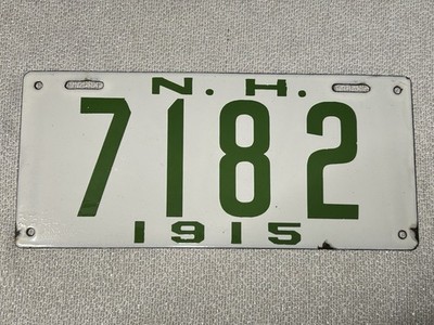 New Hampshire Porcelain 1915 License Plate Tag NH #7182 | eBay