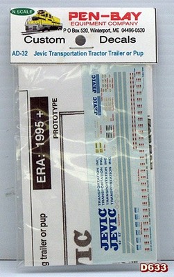 DECAL * 1/160th * TRACTOR & TRAILER * JEVIC TRANS. * PEN-BAY EQUIPMENT ...