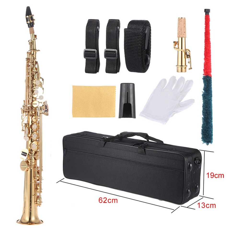 Bb Straight Soprano Saxophone Golden Brass Sax with Carved Pattern ...
