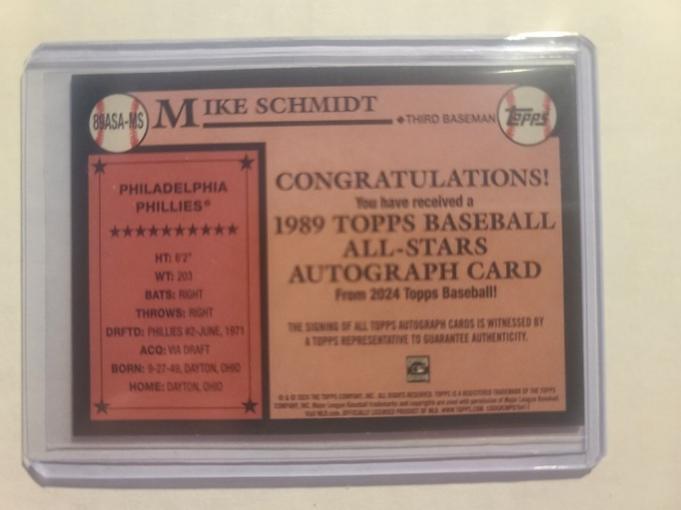 2024 Topps Series 2 1989 All-Star Autograph Mike Schmidt #89ASA-MS ...