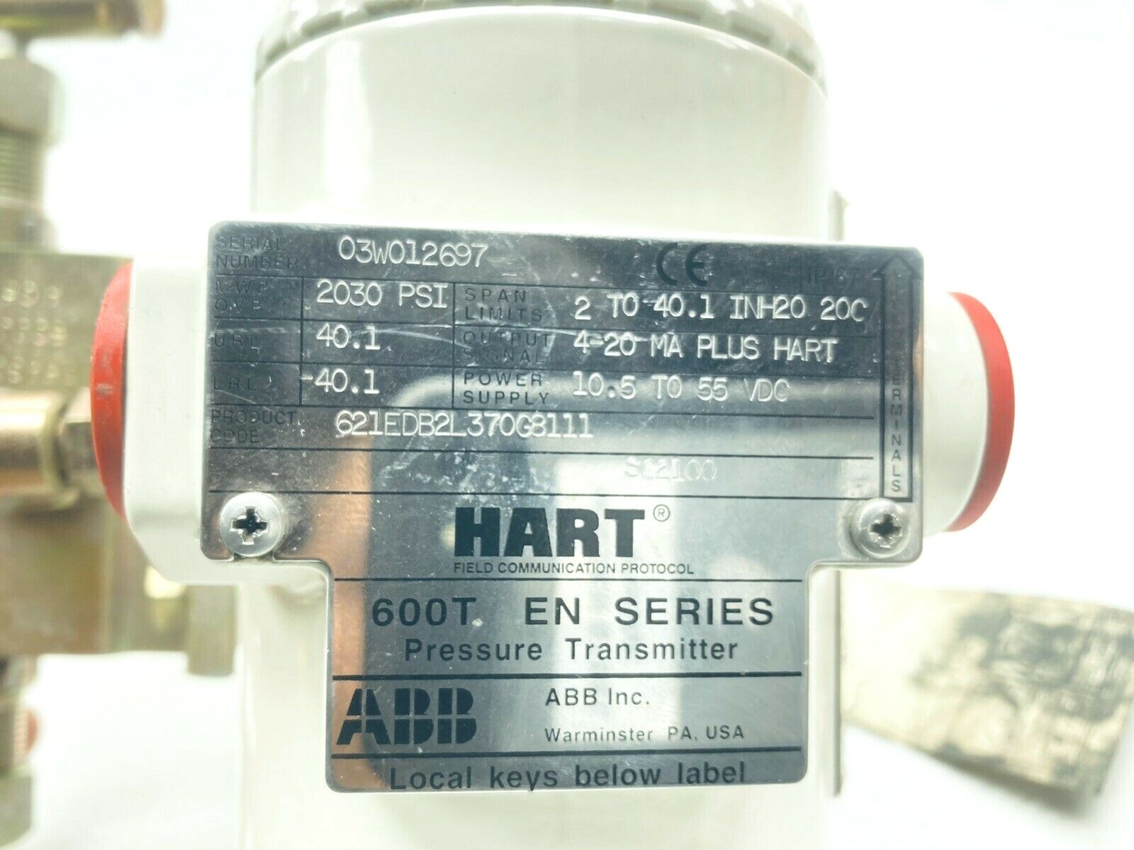 Unused Abb 600t En Series Hart Pressure Transmitter 621edb2l370g8111