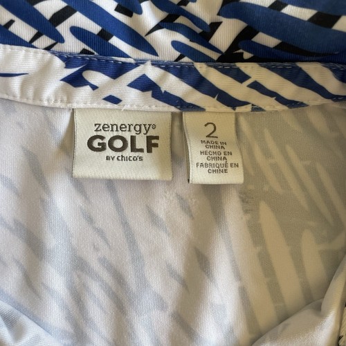 Zenergy Golf by Chico's | Women's White Black Blue Pattern Polo Golf ...