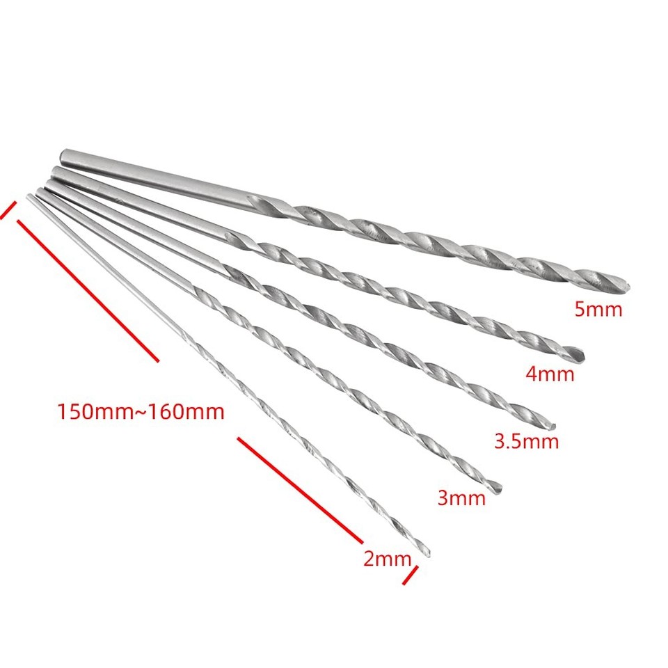 5 PCS Extra Long Drill Bit Set HSS Straight Shank 150mm Length for Wood ...