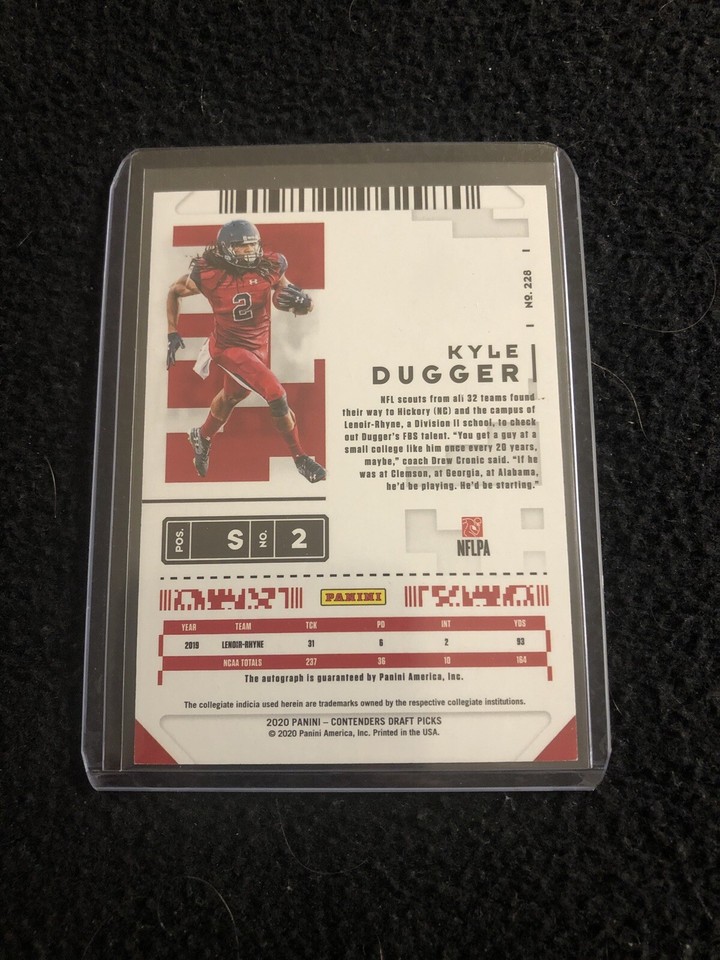 2020 Contenders Draft Picks Kyle Dugger Rookie Autograph Card. Hot ...